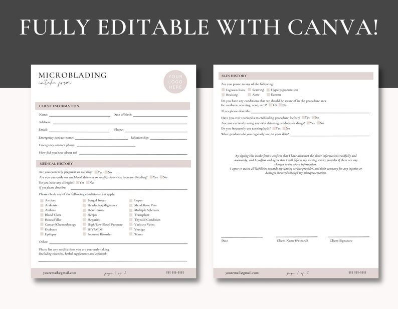 Microblading Client Intake and Consent Form | Microblading Consultation ...