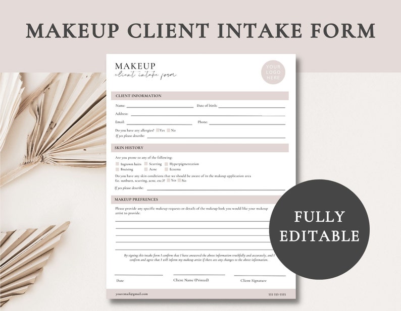 Makeup Artist Client Intake Form | Makeup Client Form | Makeup Artist ...