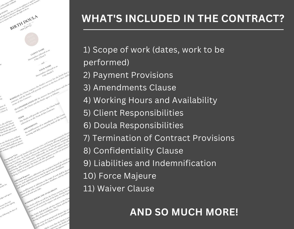 Birth Doula Contract Template Doula Services Agreement Doula Contract ...