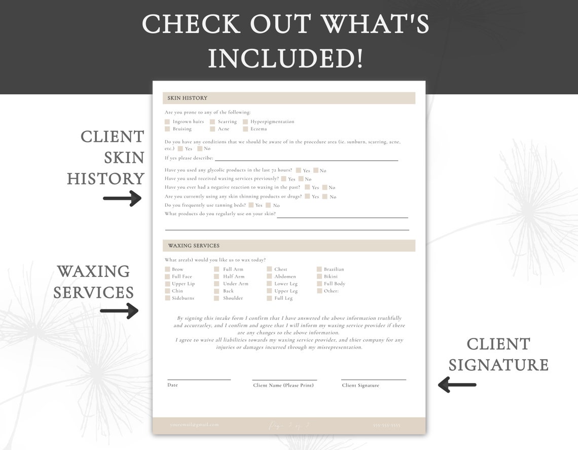 Editable Waxing Treatment Forms | Editable Waxing Client Intake Form ...