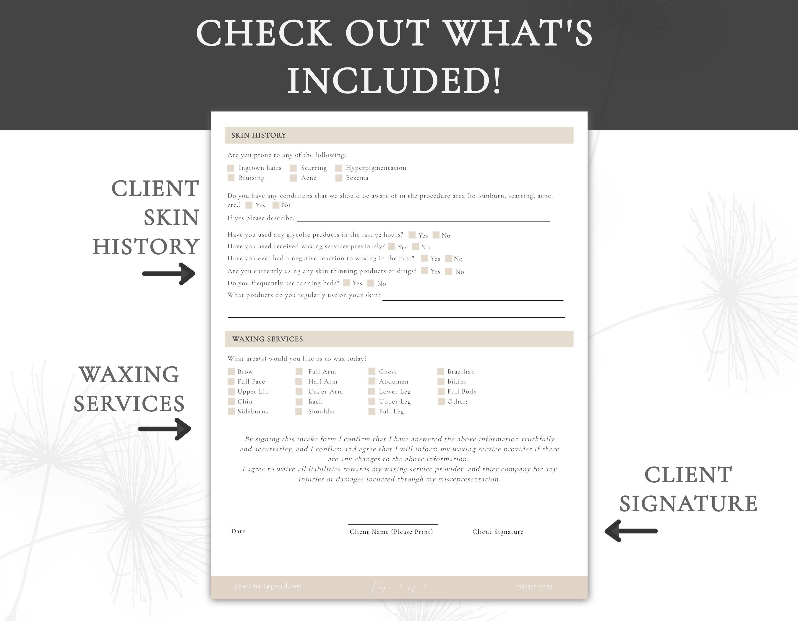 Editable Waxing Treatment Forms | Editable Waxing Client Intake Form ...