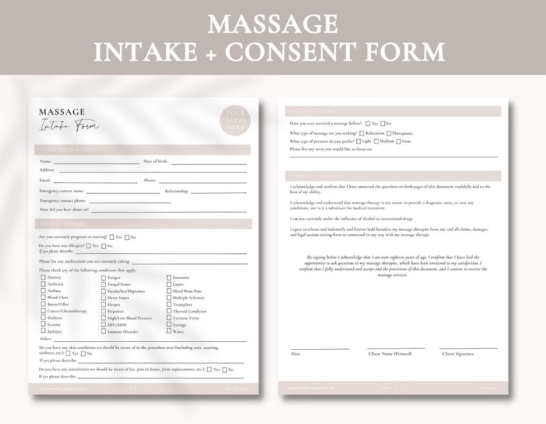 Massage Client Intake Form | Editable Client Intake Form | Massage ...