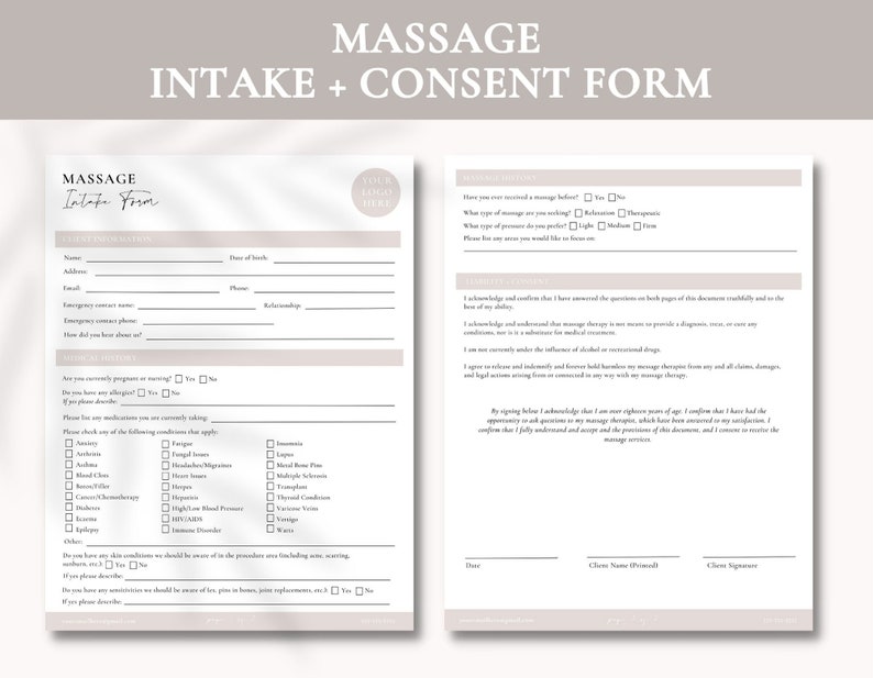 Massage Client Intake Form | Editable Client Intake Form | Massage Client | Massage Therapist ...