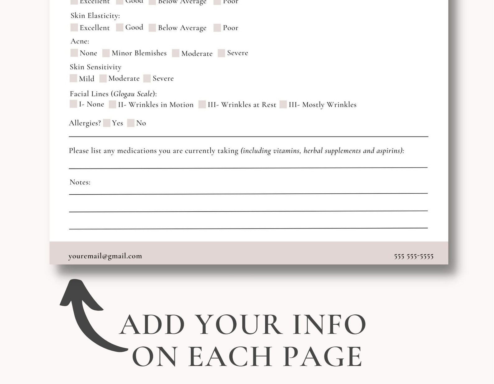 Facial Client Skin Analysis Form | Facial Client Intake Form | Client ...