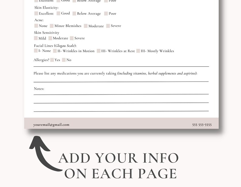 Facial Client Skin Analysis Form | Facial Client Intake Form | Client ...