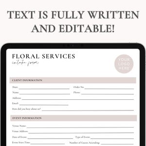 Flower Order Form Floral Services Client Intake Form Wedding Florist ...