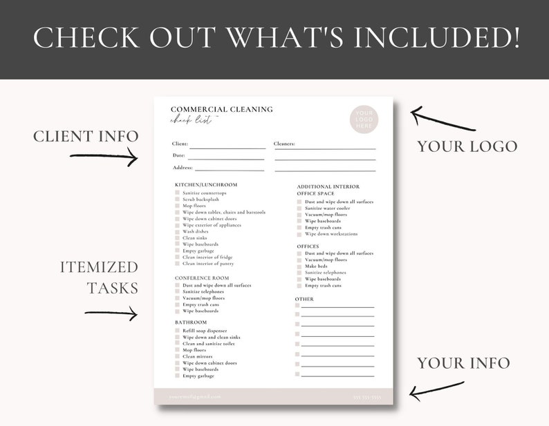 Commercial Cleaning Business Check List Editable Cleaning Check List ...