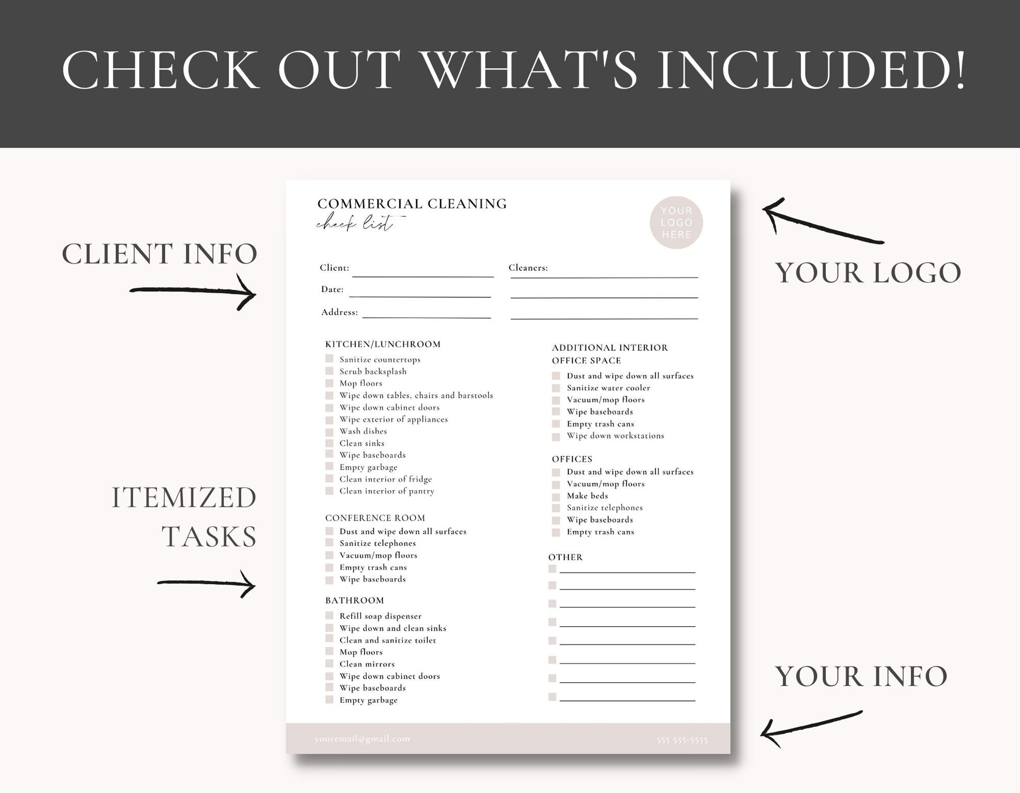Commercial Cleaning Business Check List Editable Cleaning Check List ...