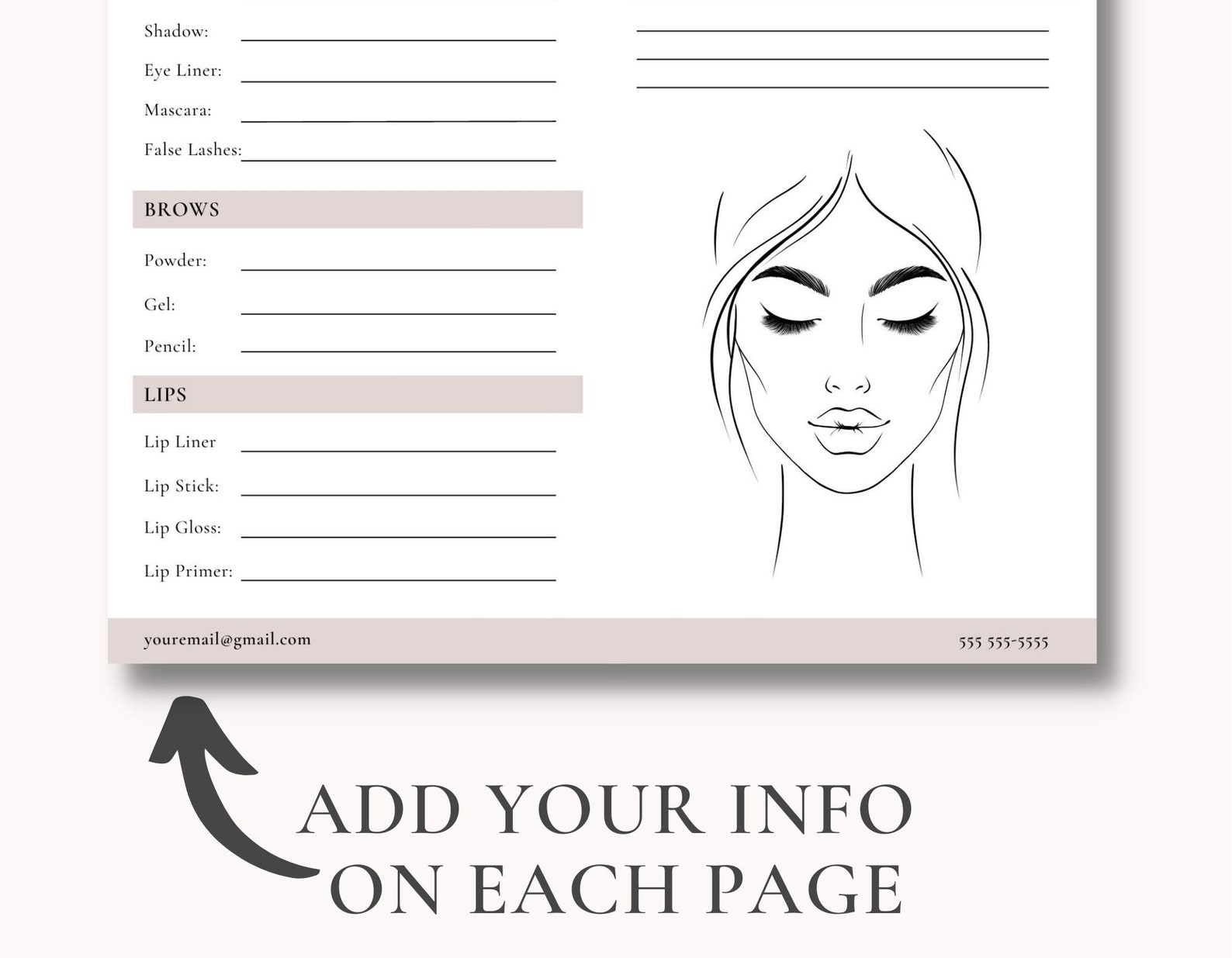 Editable Makeup Face Chart | Makeup Artist Template | Makeup Artist ...