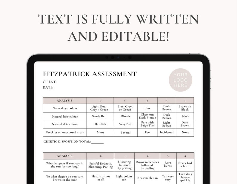 Fitzpatrick Assessment Client Form | Laser Hair Removal Client Form ...