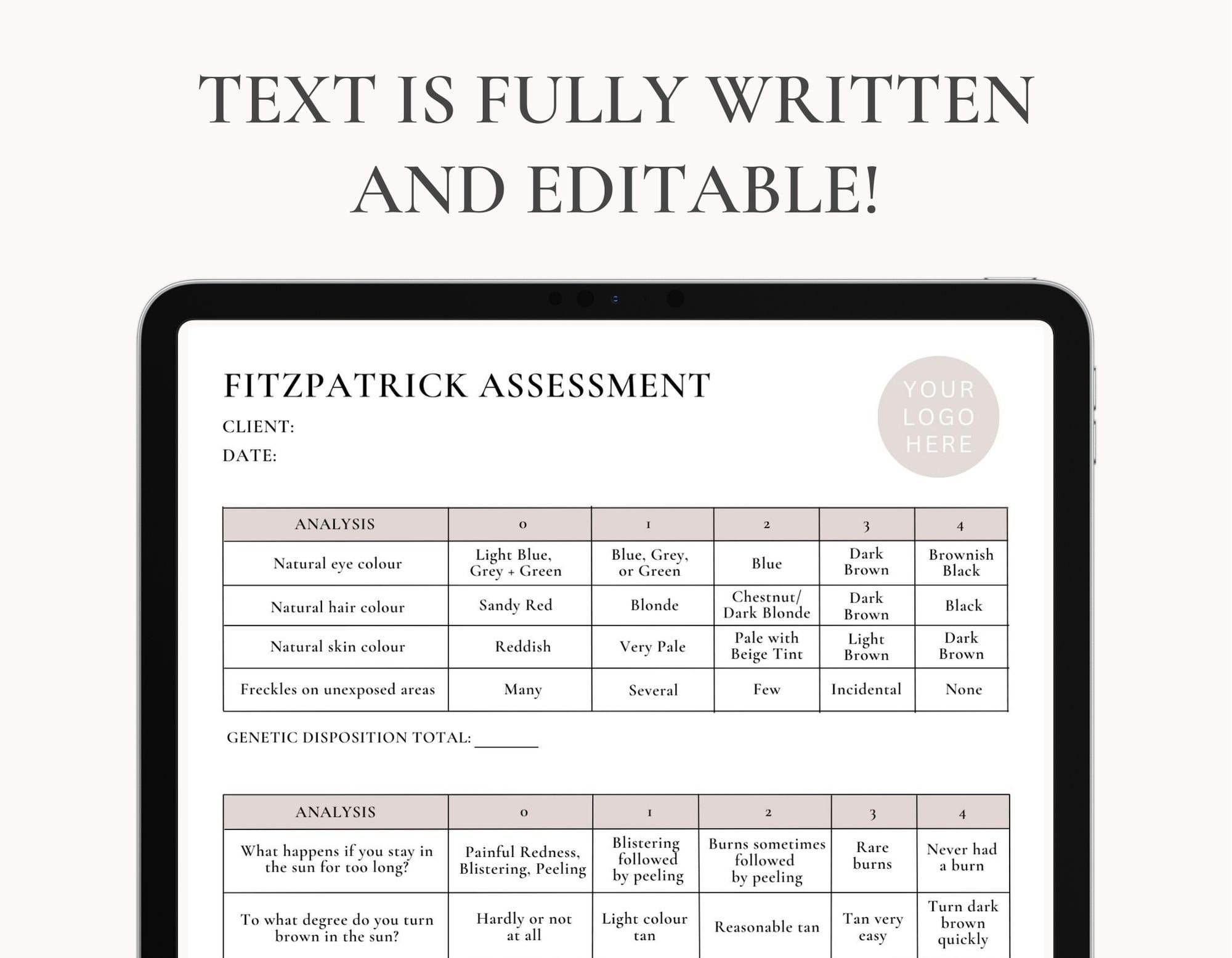Fitzpatrick Assessment Client Form | Laser Hair Removal Client Form ...