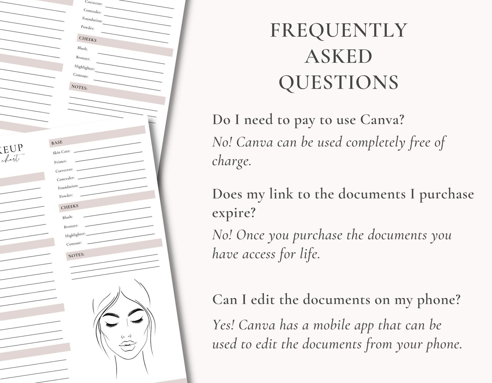 Editable Makeup Face Chart Makeup Artist Template Makeup Artist ...