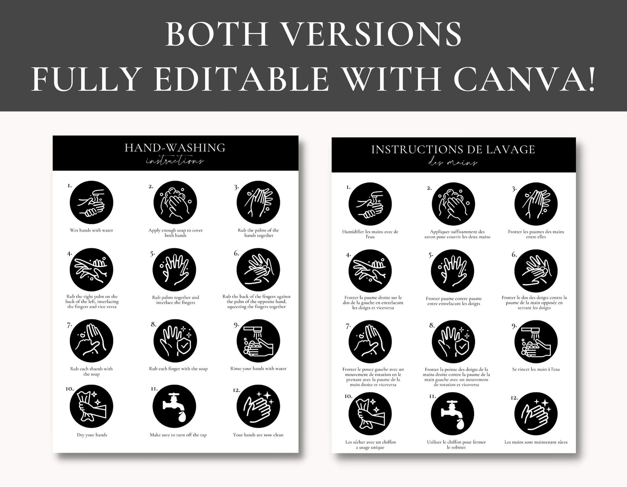 Illustrated Hand Washing Instructions Template | Hand-washing ...