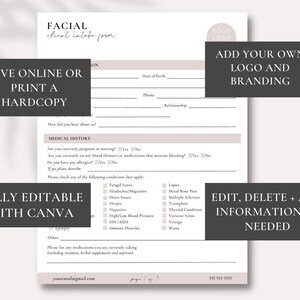 Facial Client Intake Form Facial Treatment Form Facial Consultation ...