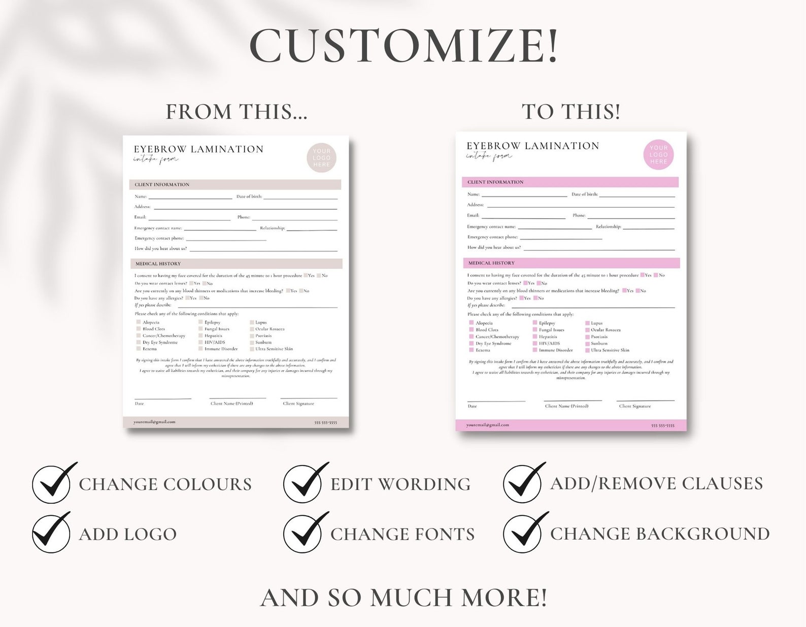 Eyebrow Lamination Client Intake and Consent Form Eyebrow Lamination Client Form Eyebrow Client ...