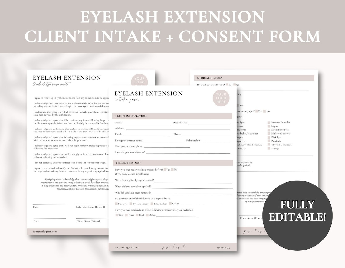 Eyelash Extension Intake Form Eyelash Extension Consent Form Eyelash ...