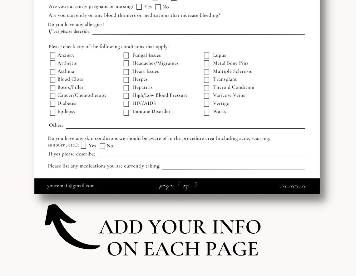 Piercing Client Intake and Consent Form Ear Piercing Form Template Body ...