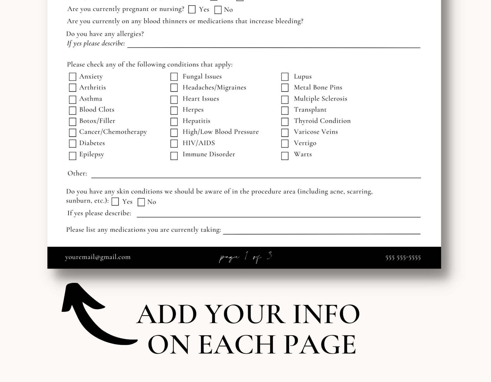 Piercing Client Intake and Consent Form Ear Piercing Form Template Body ...