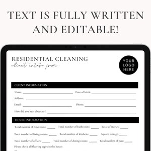 Residential Cleaning Service Client Intake Form | Cleaning Service ...