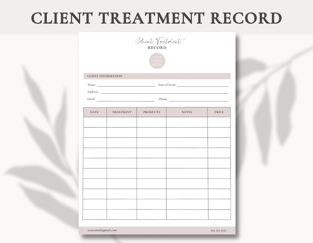 Client Treatment Record Template | Editable Esthetician Treatment ...
