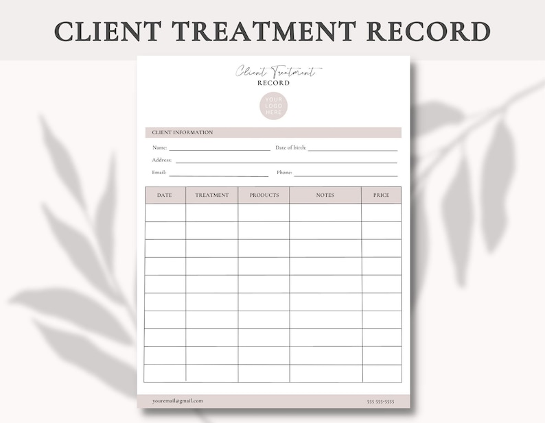 Client Treatment Record Template | Editable Esthetician Treatment ...
