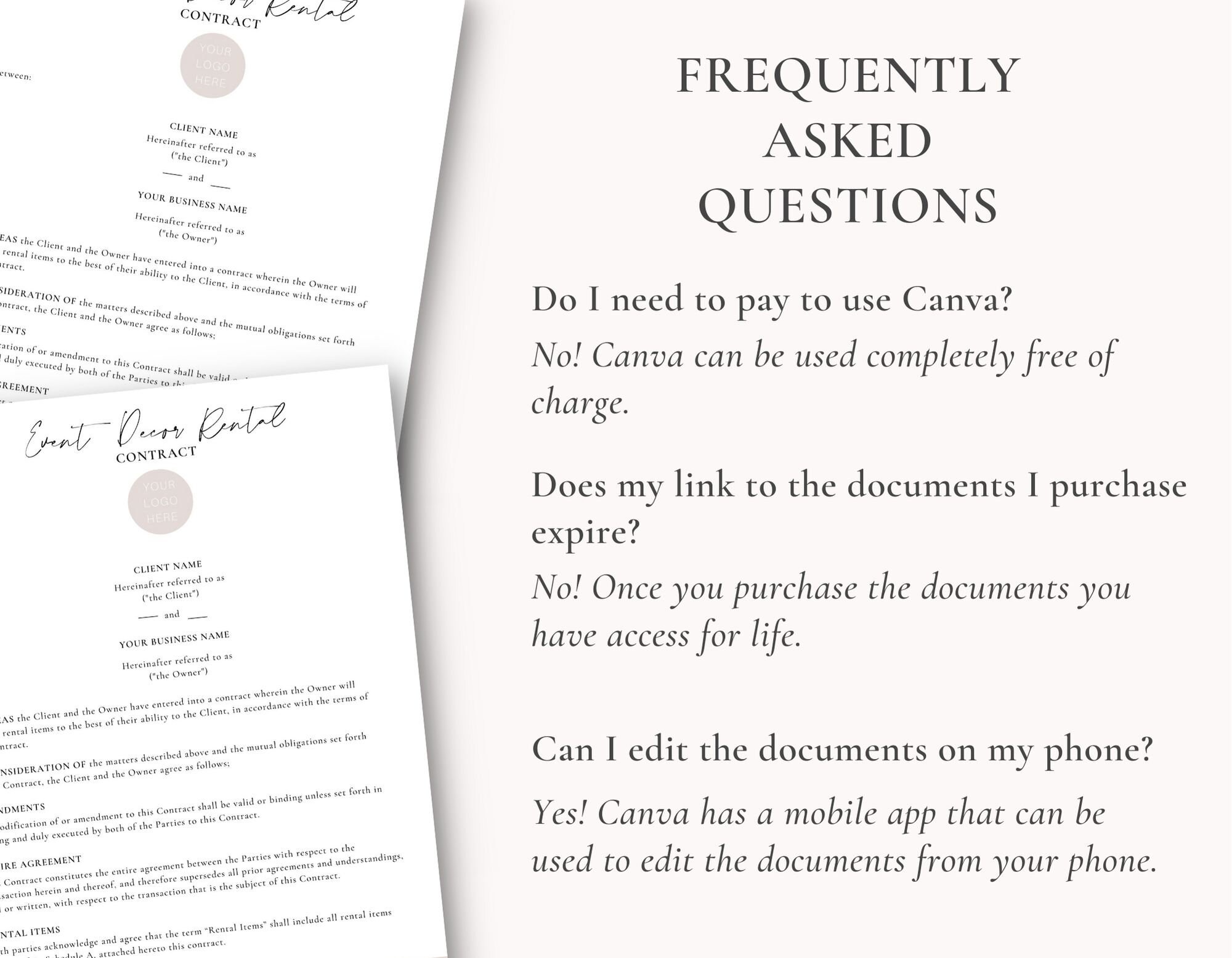 Event Decor Rental Document Bundle Event Decor Rental - Etsy