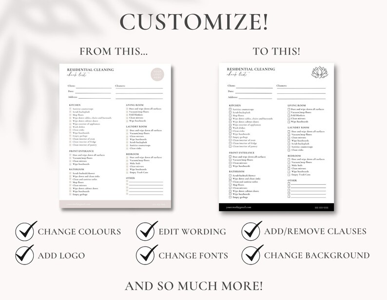 Residential Cleaning Check List | Editable House Cleaning Check List ...