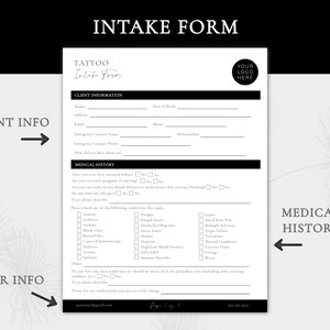 Tattoo Intake Form | Tattoo Consent Form | Tattoo Artist Forms | Tattoo ...