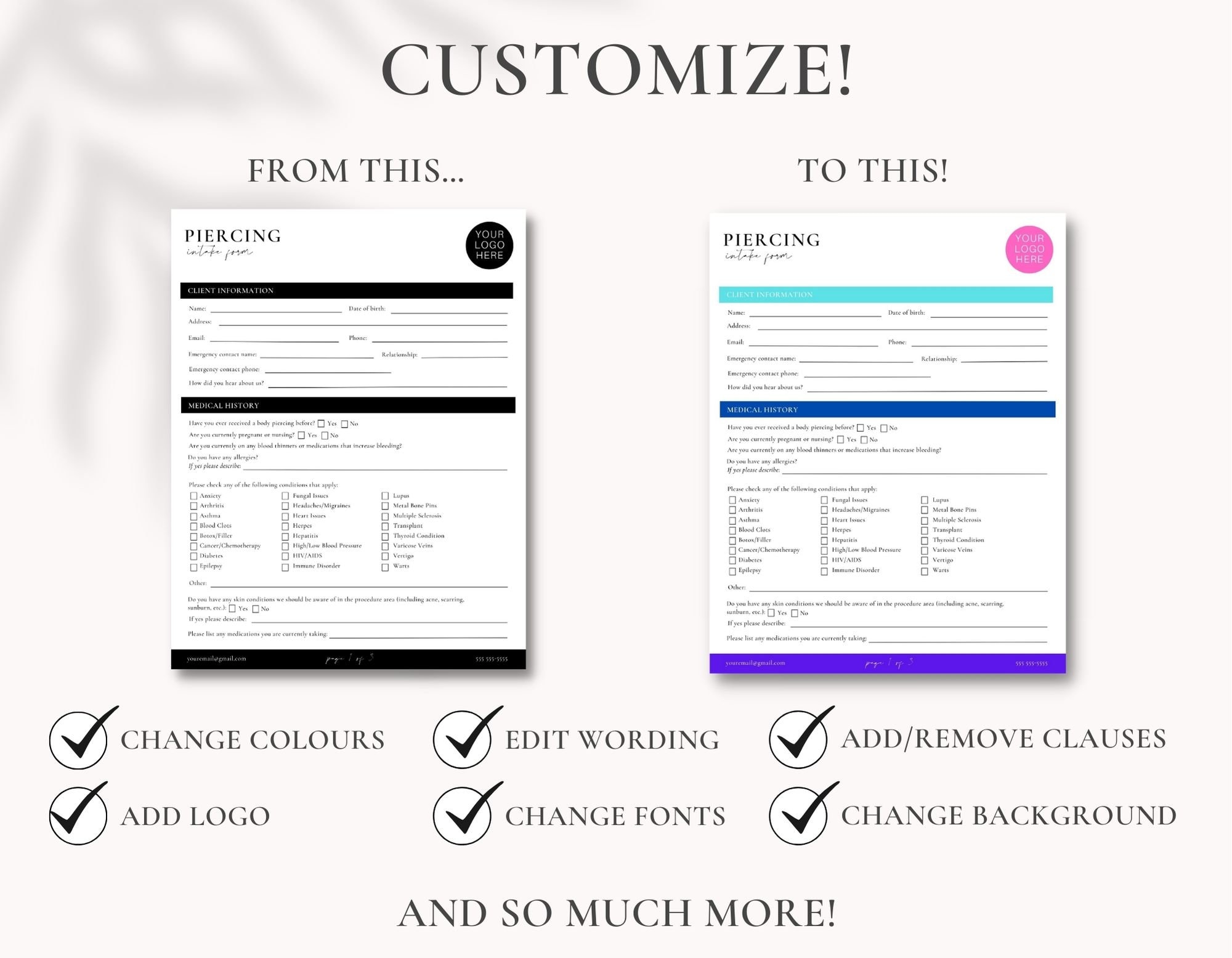 Piercing Client Intake and Consent Form Ear Piercing Form Template Body ...