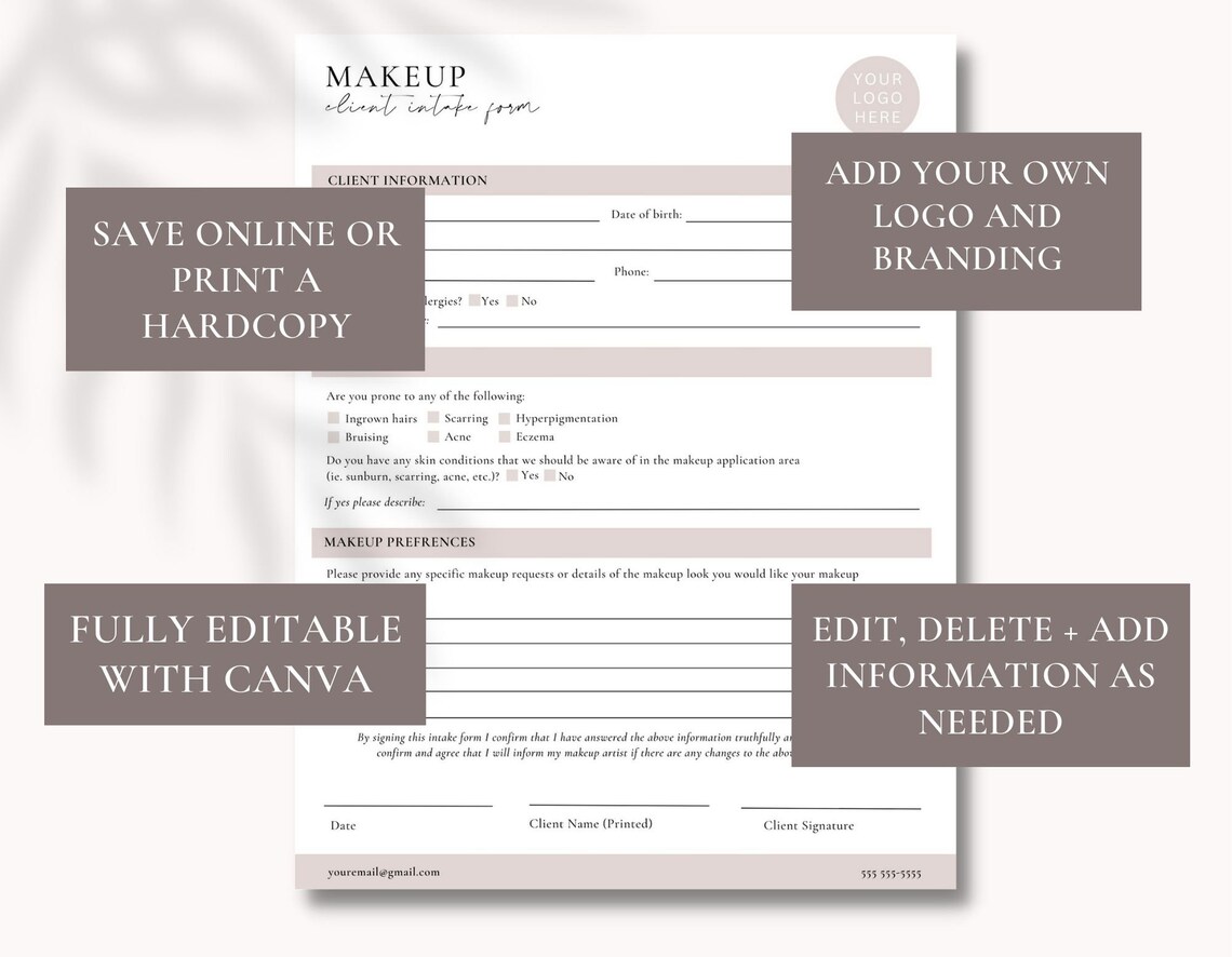 Makeup Artist Client Intake Form | Makeup Client Form | Makeup Artist ...