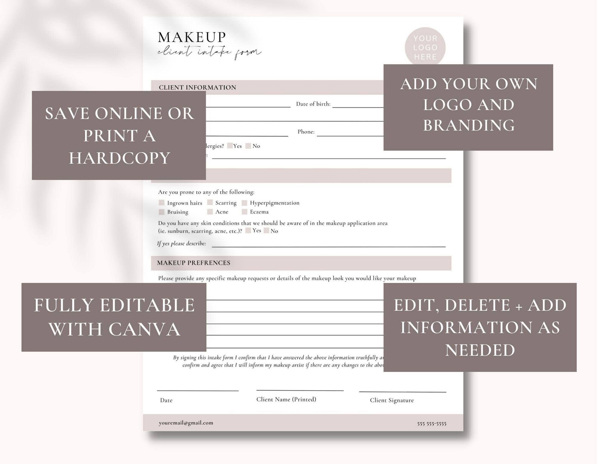 Makeup Artist Client Intake Form | Makeup Client Form | Makeup Artist ...