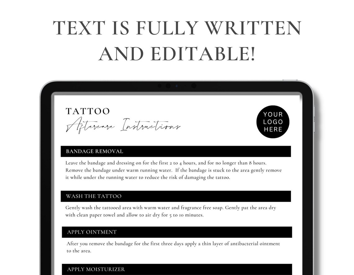 Tattoo Aftercare Instruction Template | Tattoo Artist Documents ...