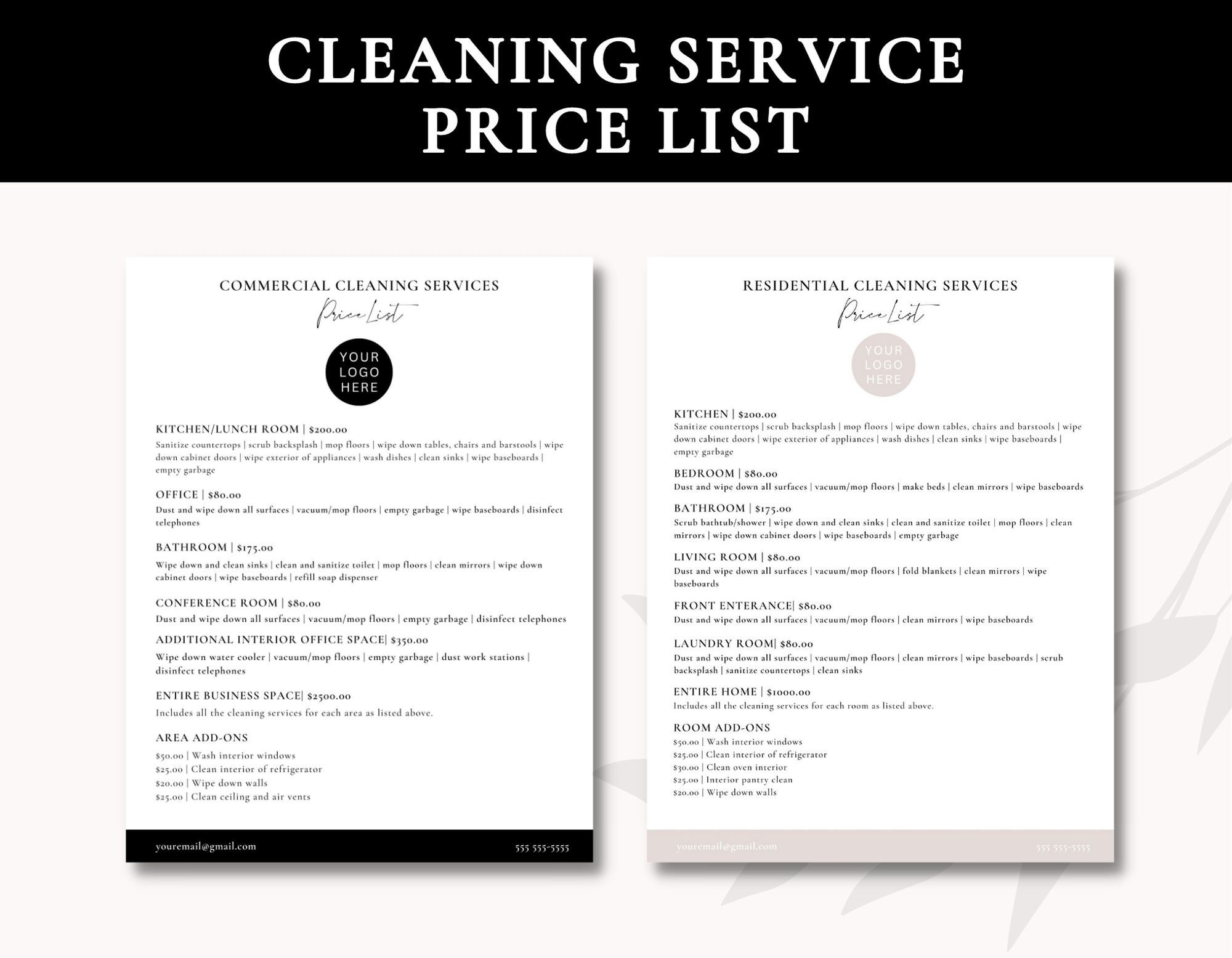 Cleaning Service Pricing List | Residential Cleaning Service Price List ...