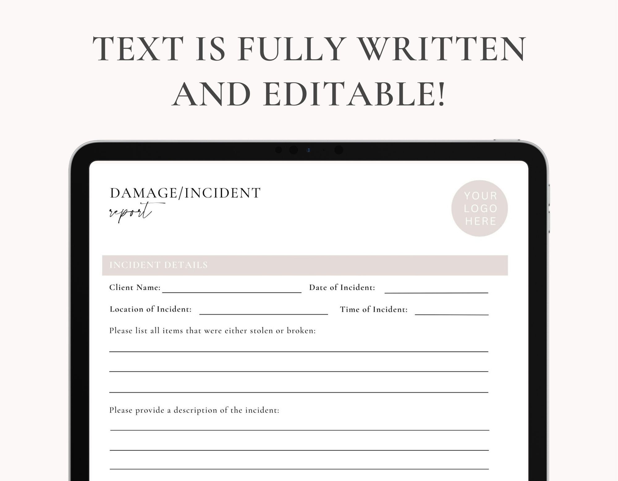 Editable Damage Incident Report Form | Incident Report Form | Damage ...