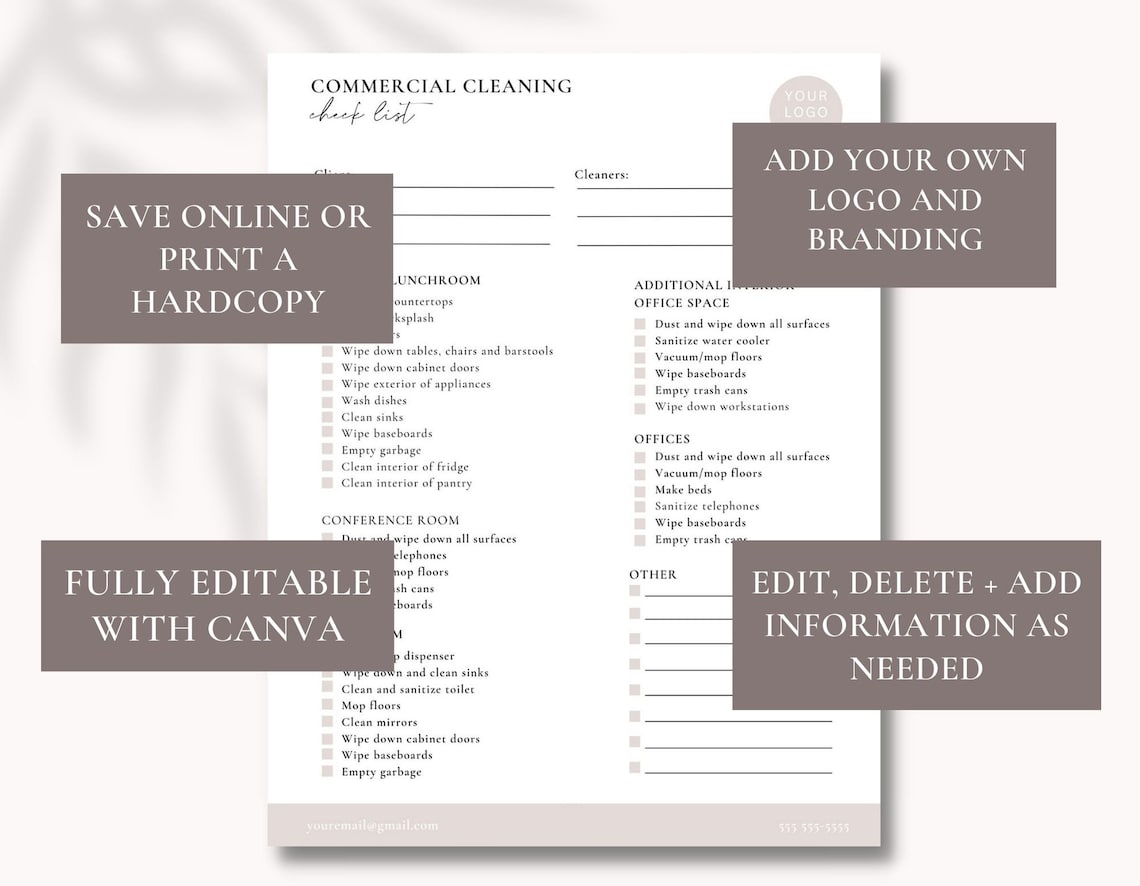 Commercial Cleaning Business Check List Editable Cleaning Check List ...
