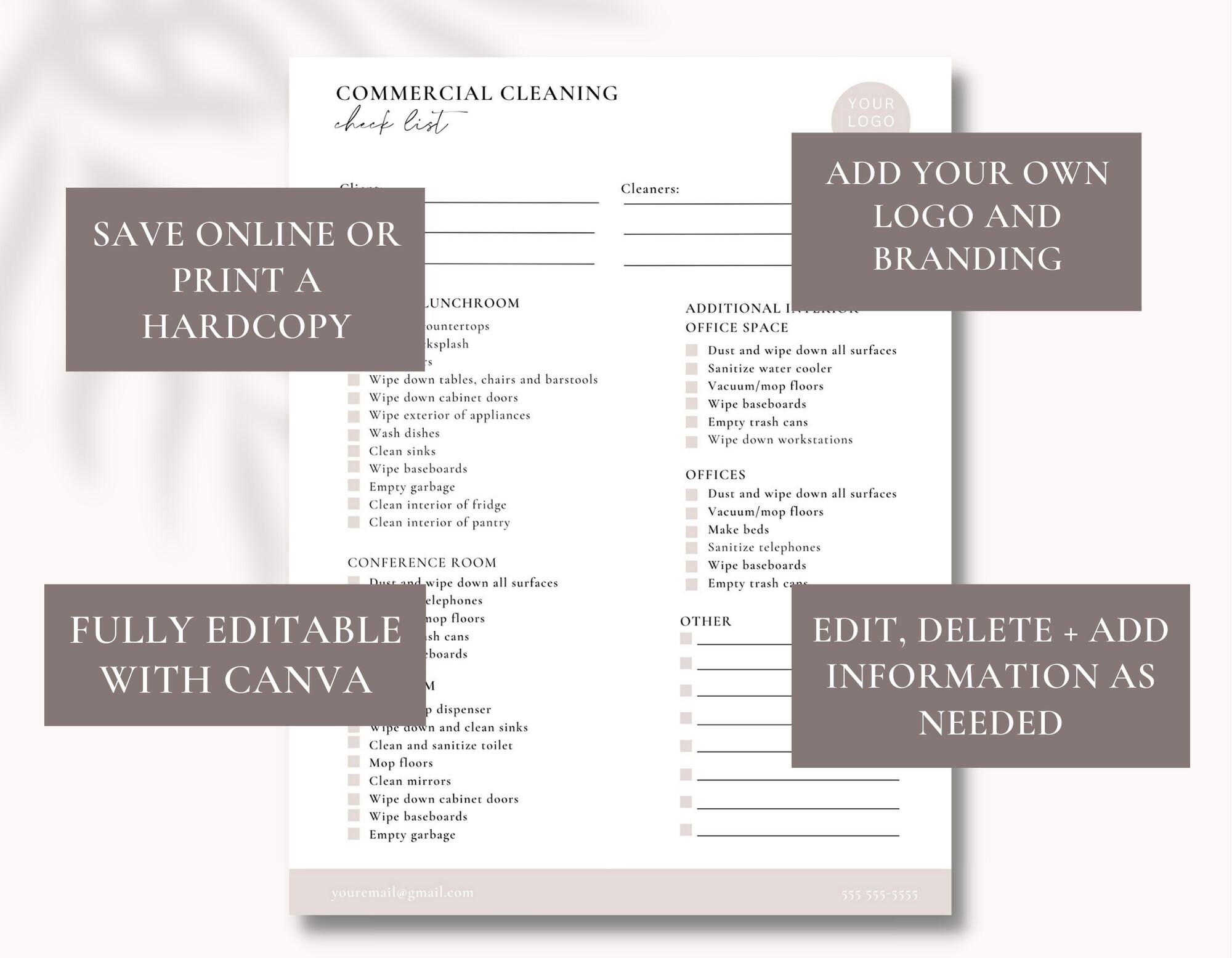 Commercial Cleaning Business Check List Editable Cleaning Check List ...