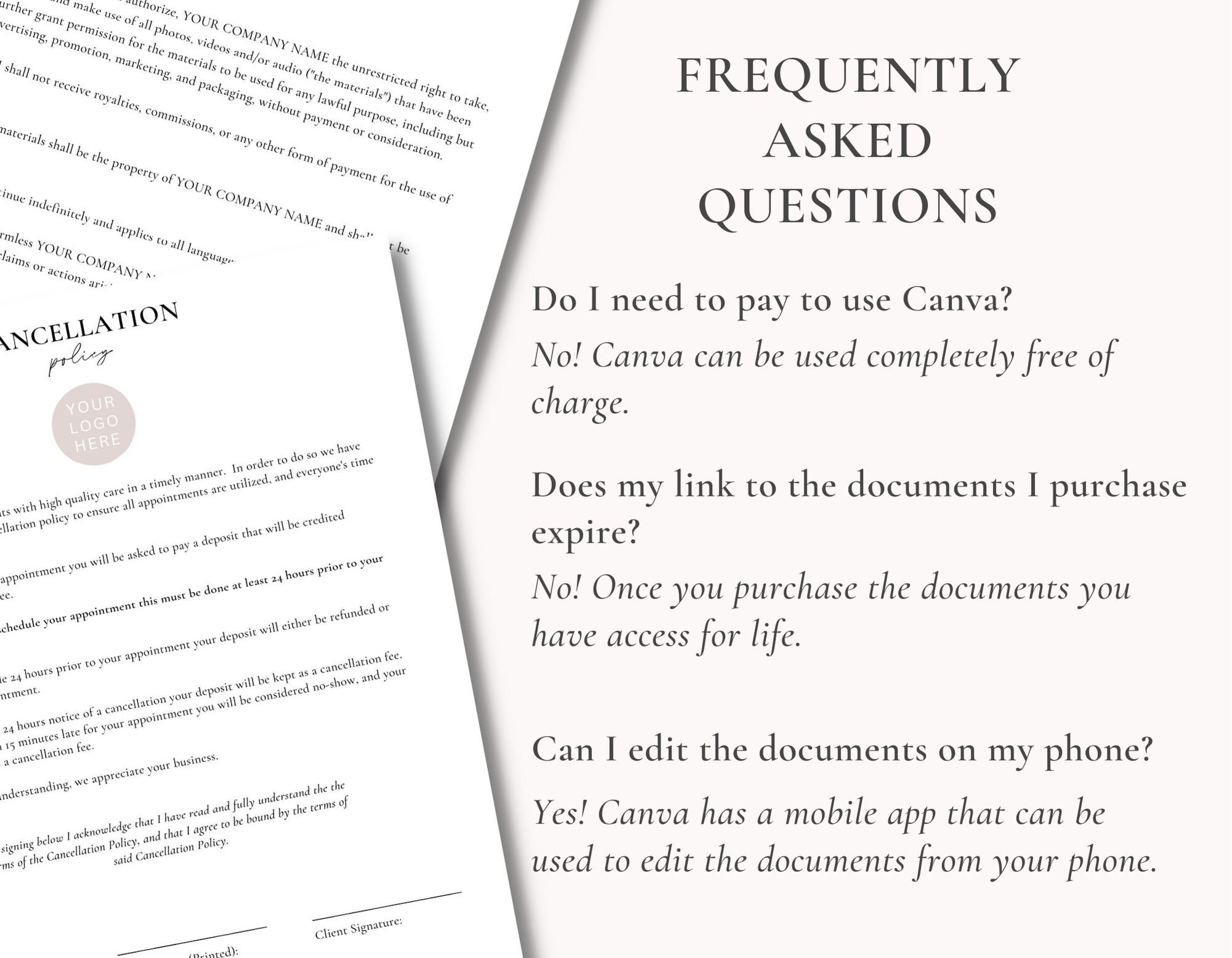 Editable Cancellation Policy Form Appointment (Instant Download) - Etsy