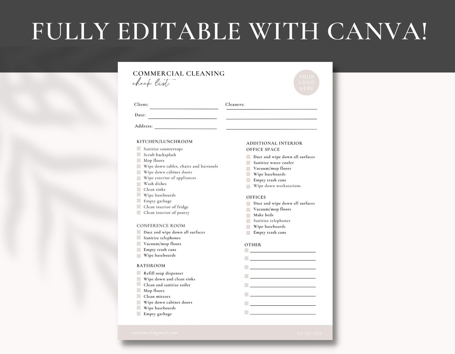 Commercial Cleaning Business Check List Editable Cleaning Check List ...