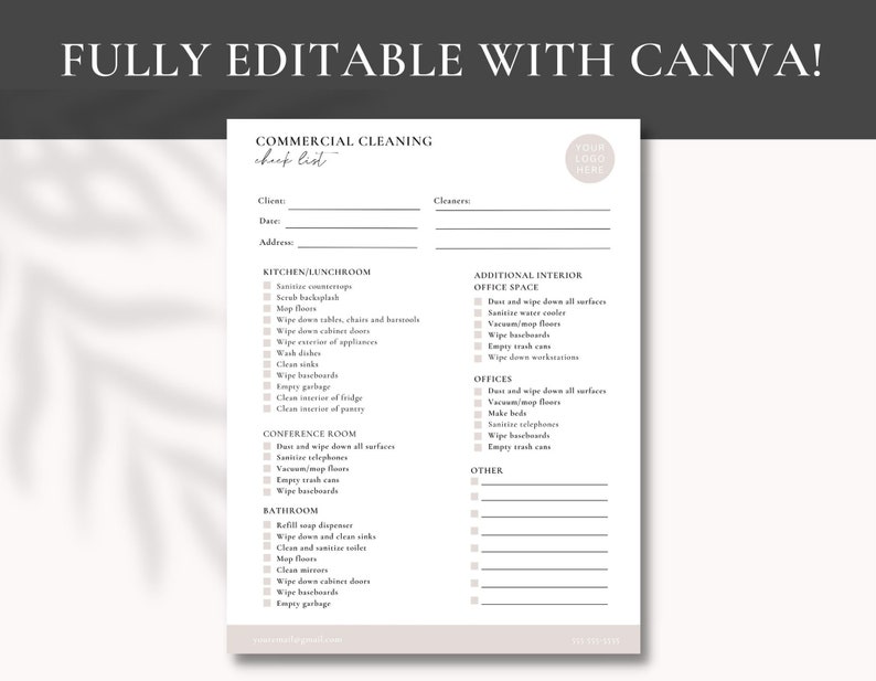 Commercial Cleaning Business Check List Editable Cleaning Check List ...