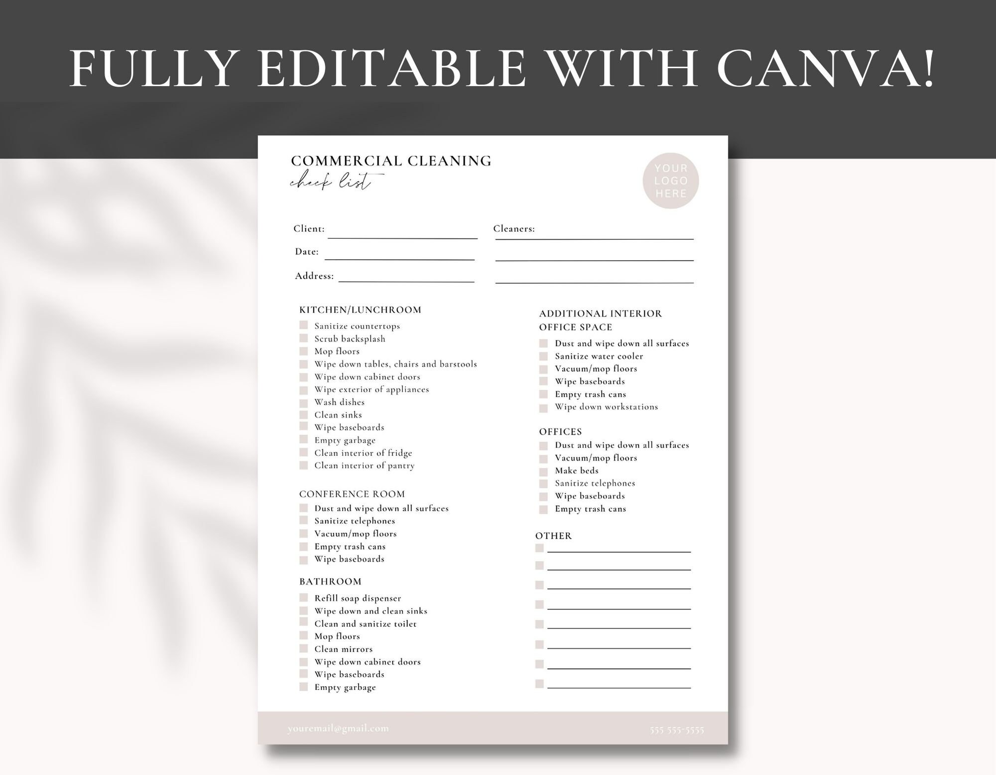 Commercial Cleaning Business Check List Editable Cleaning Check List ...