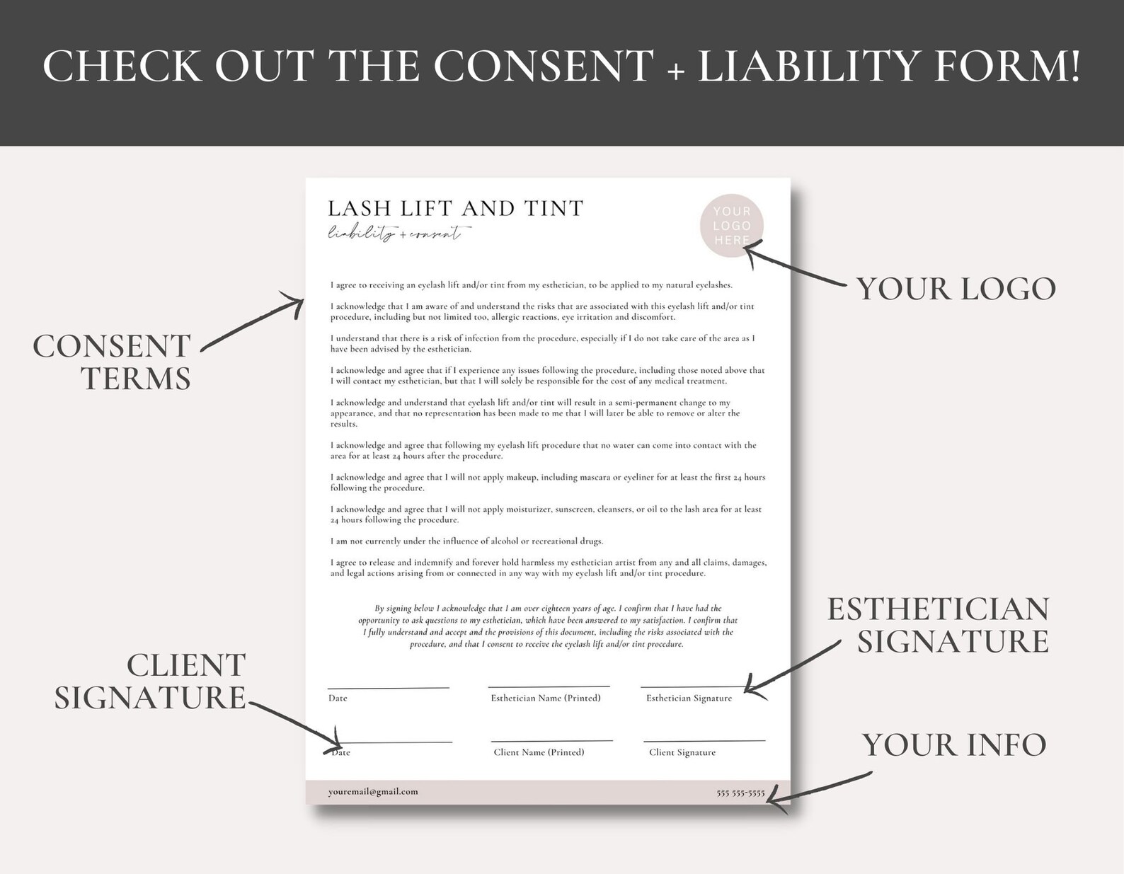 Lash Lift and Tint Client Intake and Consent Form | Editable Lash Lift ...