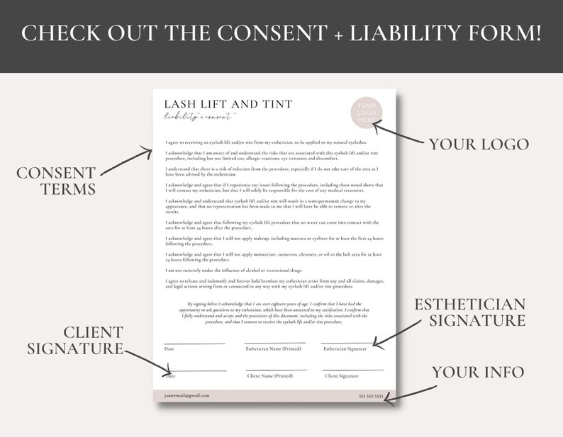 Lash Lift and Tint Client Intake and Consent Form | Editable Lash Lift ...