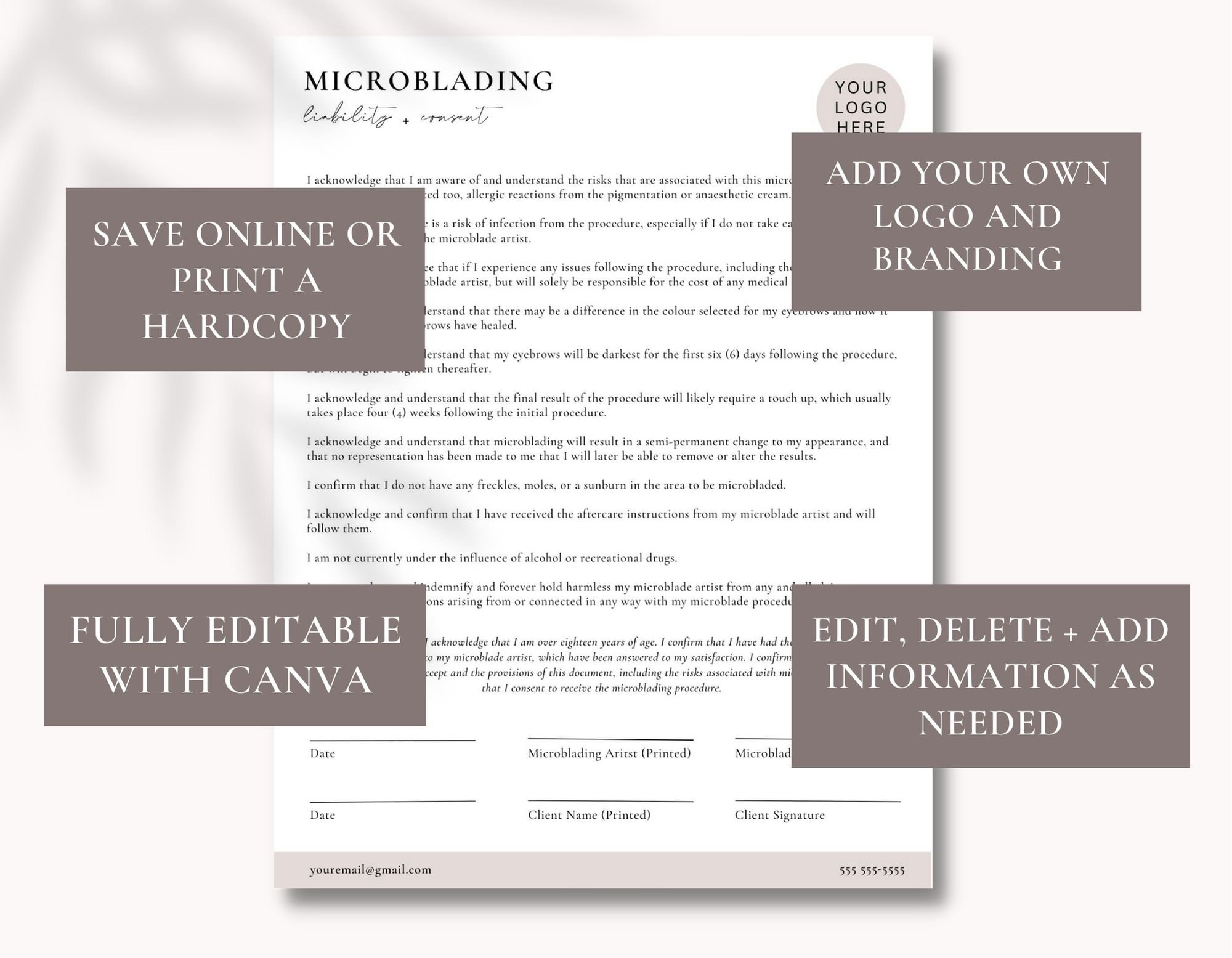 Microblading Client Consent and Liability Form | Editable Client Form ...
