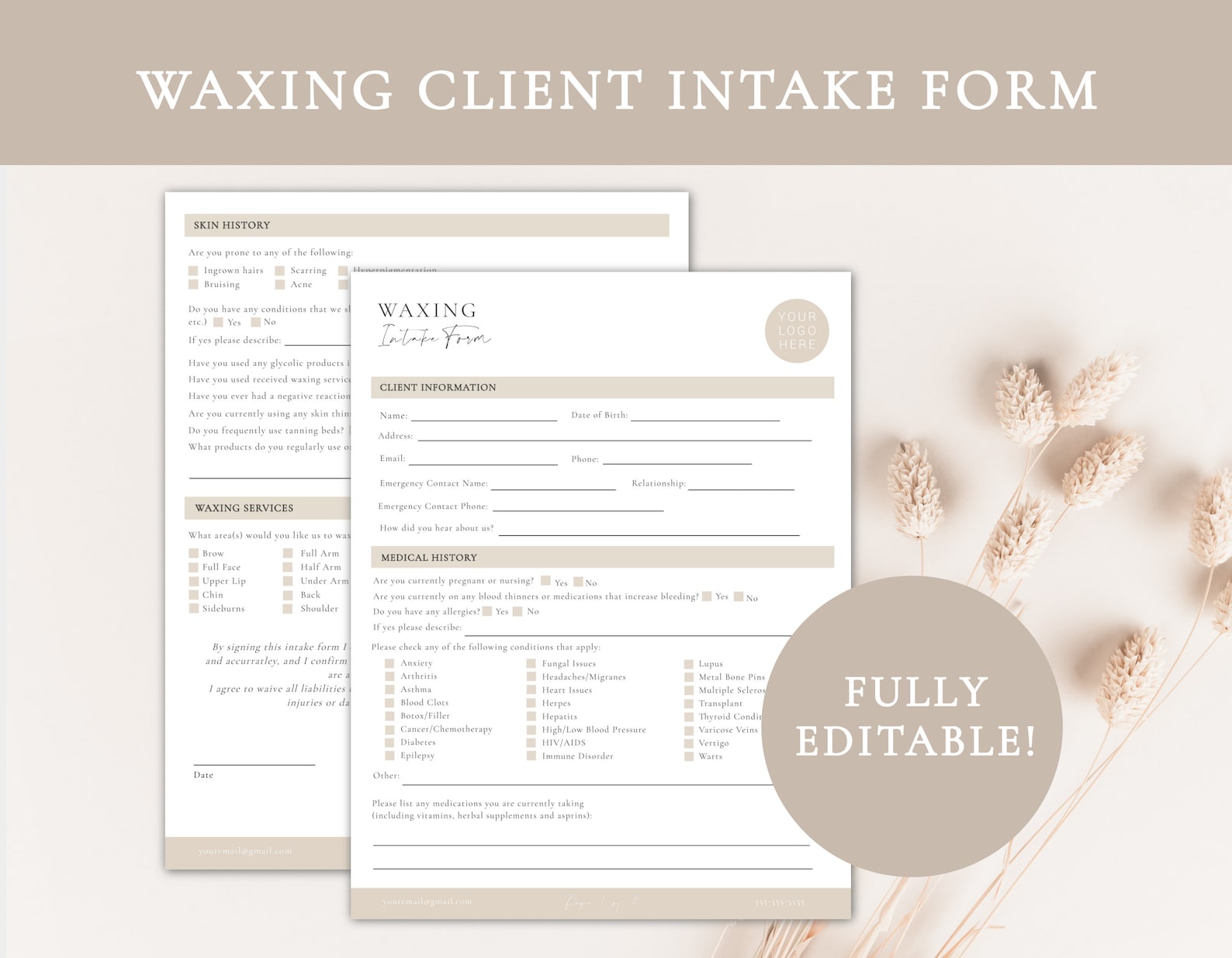Editable Waxing Treatment Forms | Editable Waxing Client Intake Form ...