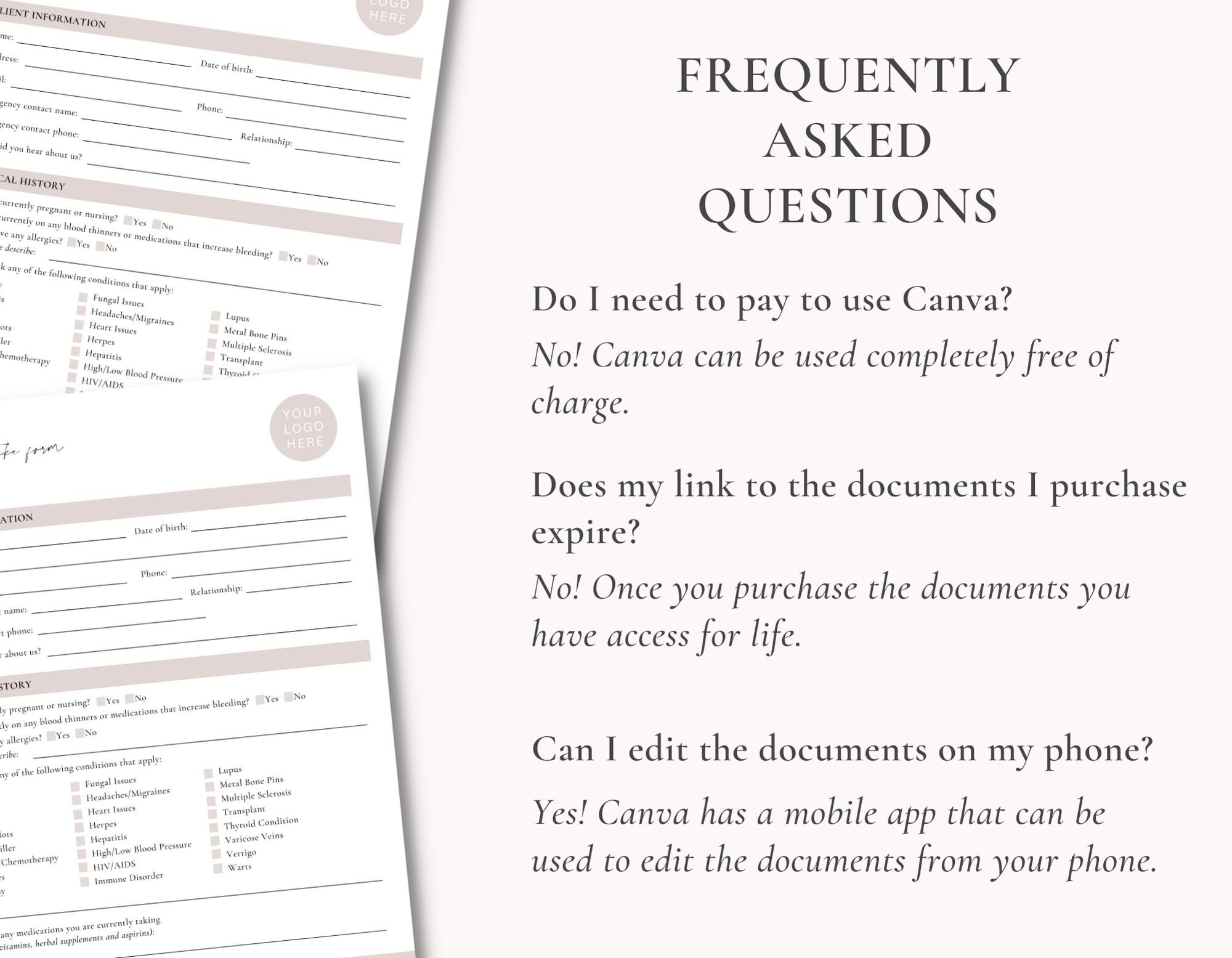 Facial Client Intake Form | Facial Treatment Form | Facial Consultation ...