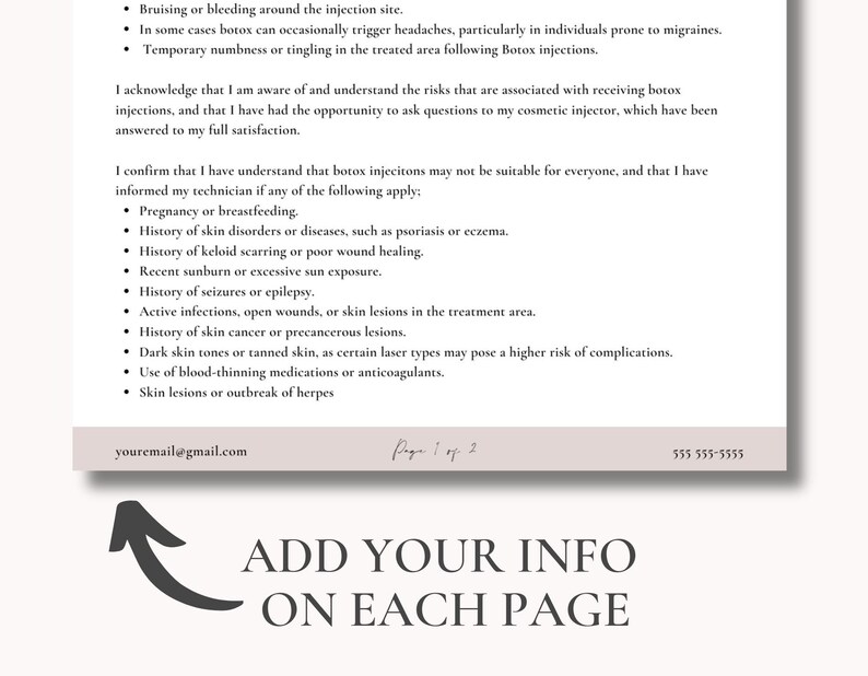 Botox Client Liability and Consent Form | Botox Form | Botox Waiver ...