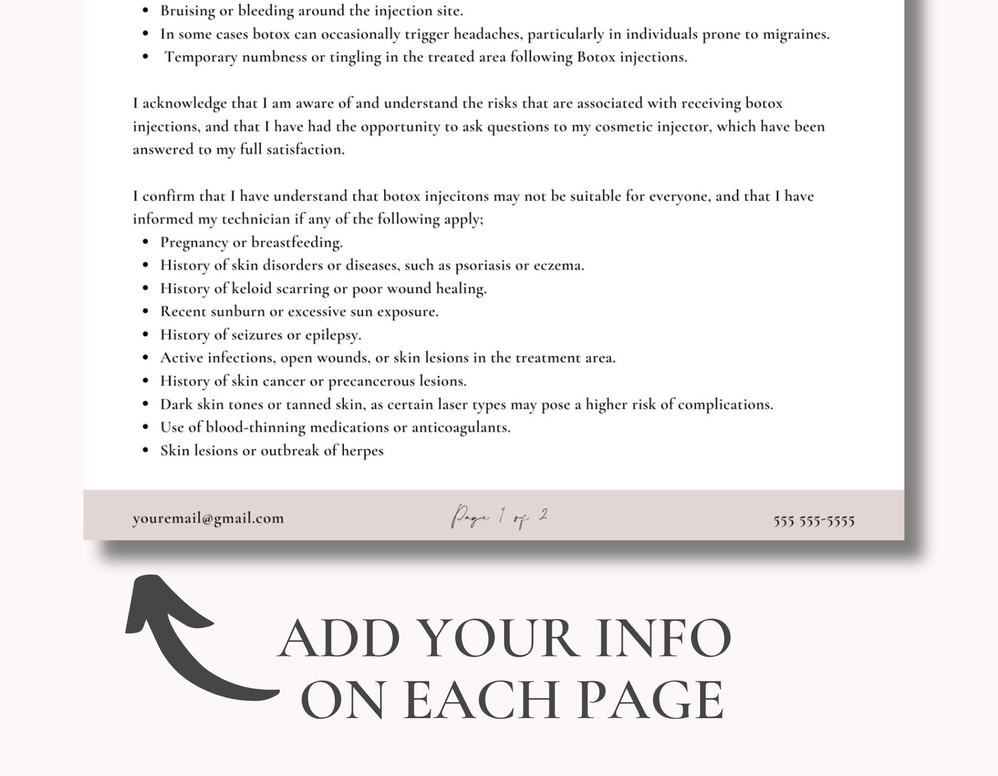Botox Client Liability and Consent Form | Botox Form | Botox Waiver ...