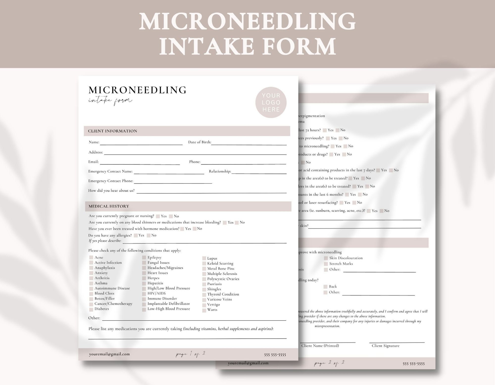 Microneedling Client Intake Form | Microneedling Intake Template ...