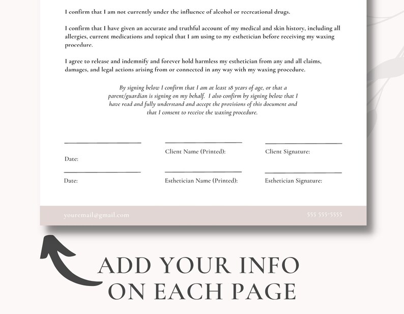 Waxing Client Liability and Consent Form Professional Waxing - Etsy