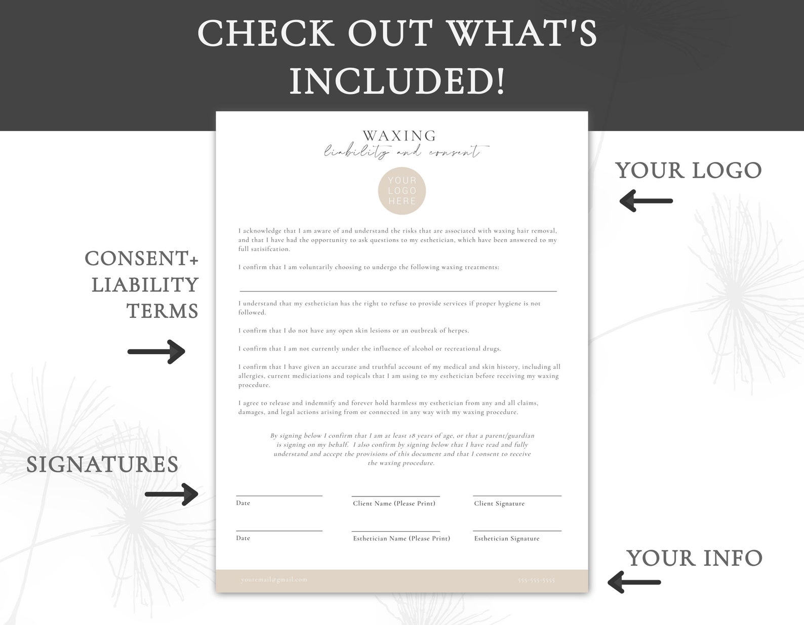 Waxing Client Liability and Consent Form Professional Waxing Treatment ...